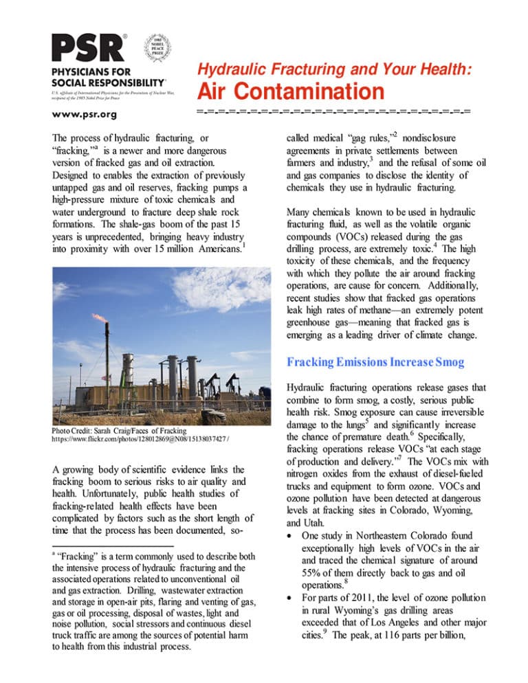 Fracking and Air Pollution | Physicians for Social Responsibility
