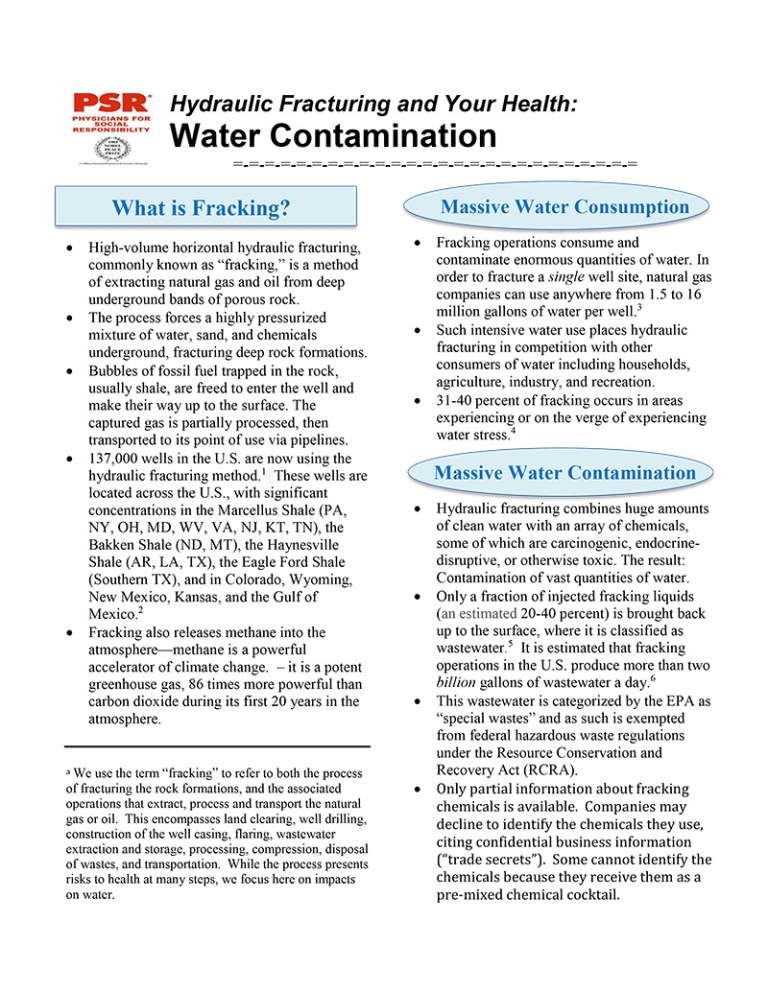 Fracking And Water Contamination | Physicians for Social Responsibility
