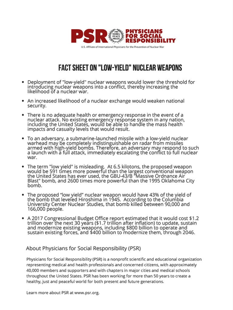 Fact Sheet on “Low-Yield” Nuclear Weapons | Physicians for Social ...