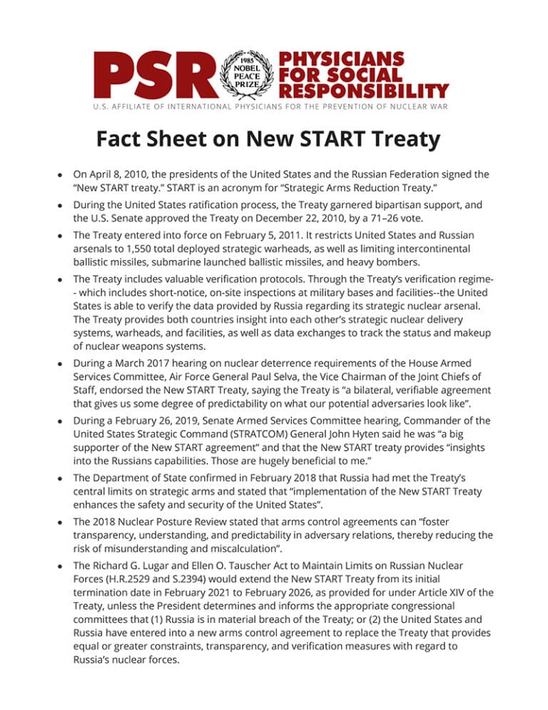 PSR Fact Sheet on New START Treaty | Physicians for Social Responsibility