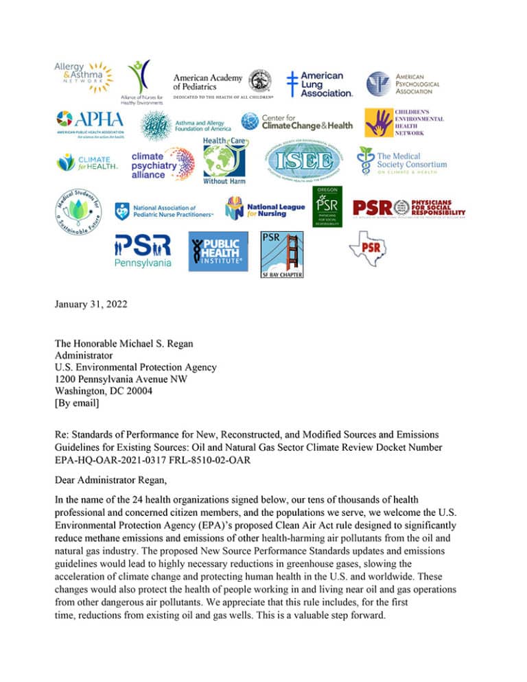 Letter to EPA on Methane Leaks | Physicians for Social Responsibility